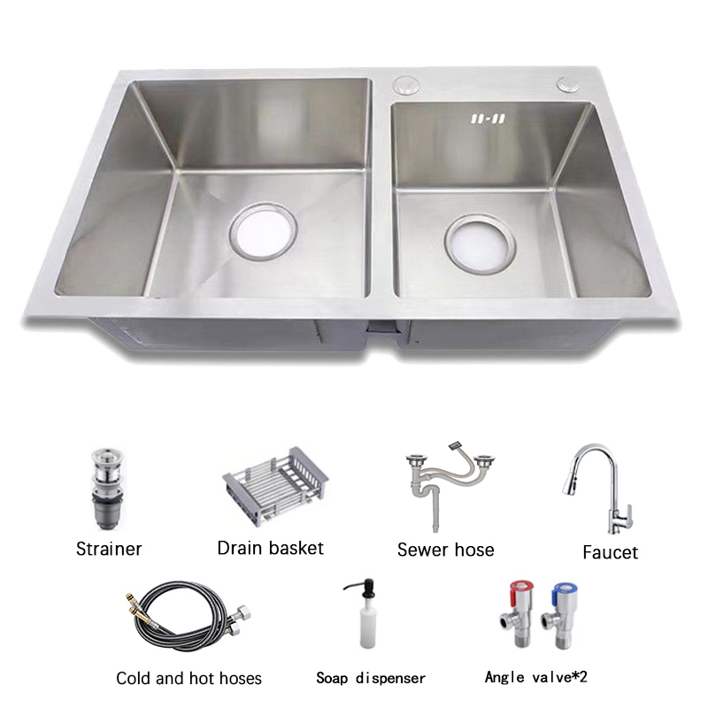 Kitchen Sink 304 Stainless Steel Home Kitchen Sink 3.0MM Thickness High ...