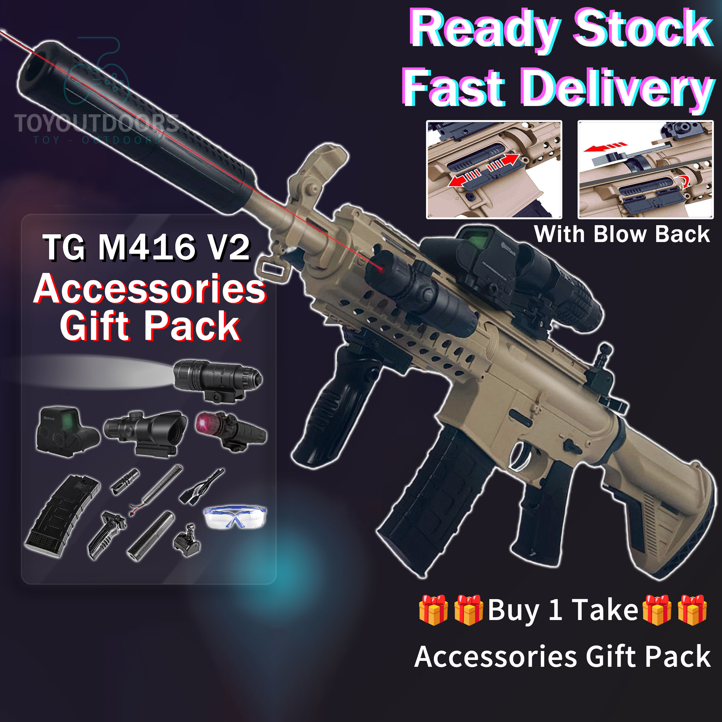 TIANGONG M416 Gel Blaster Full Accessories With Blowback Outdoor Toys ...