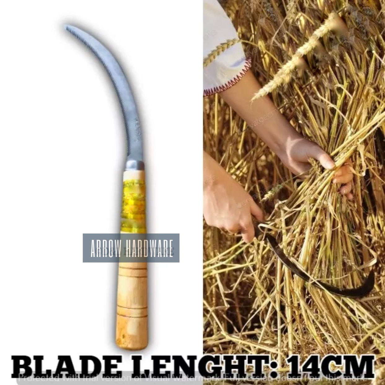 1PCS Hand Sickle 28cm Wooden Handle Grass Cutter Household Harvesting ...