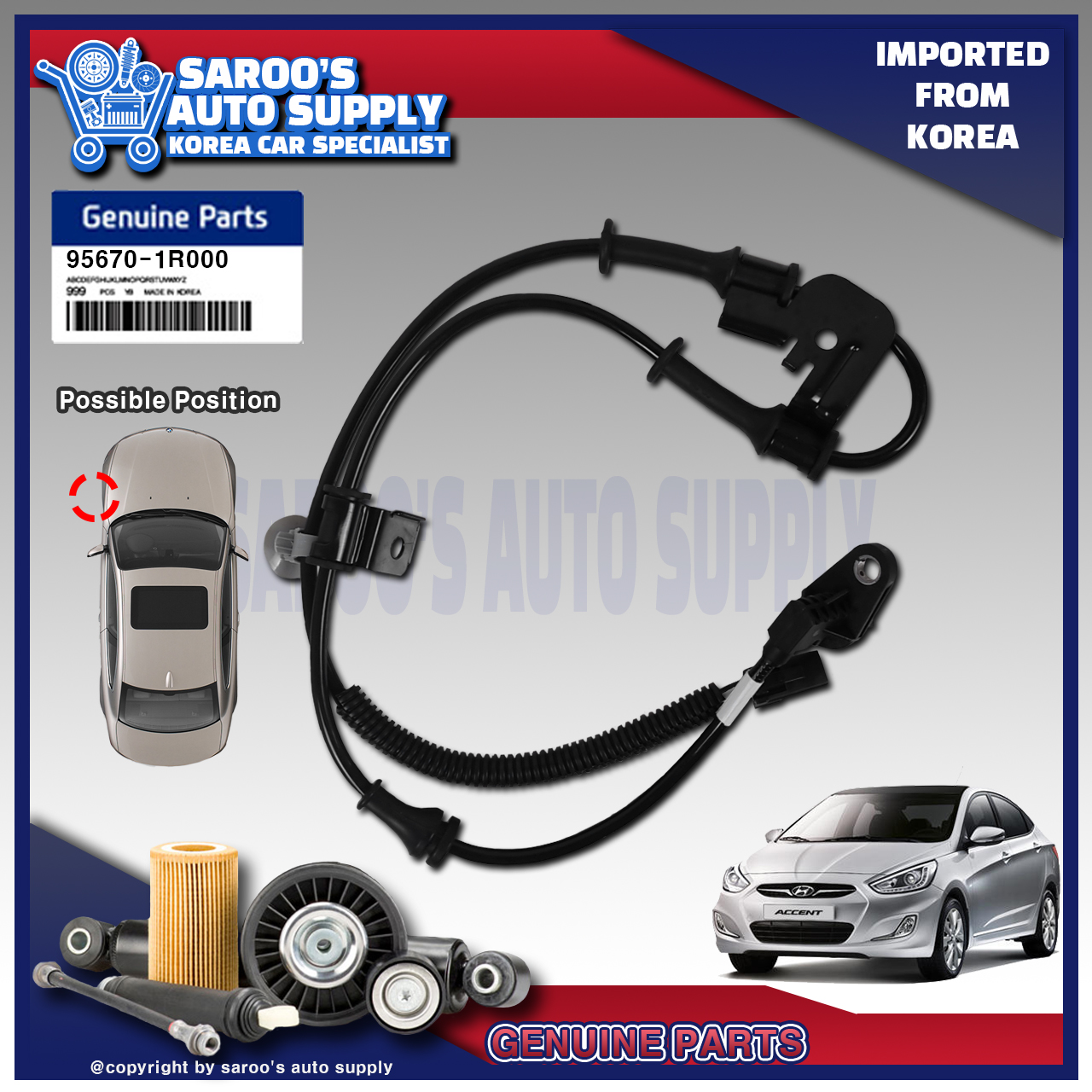 [Front][Genuine] Wheel Speed Sensor / ABS Sensor For Accent (11-18 ...