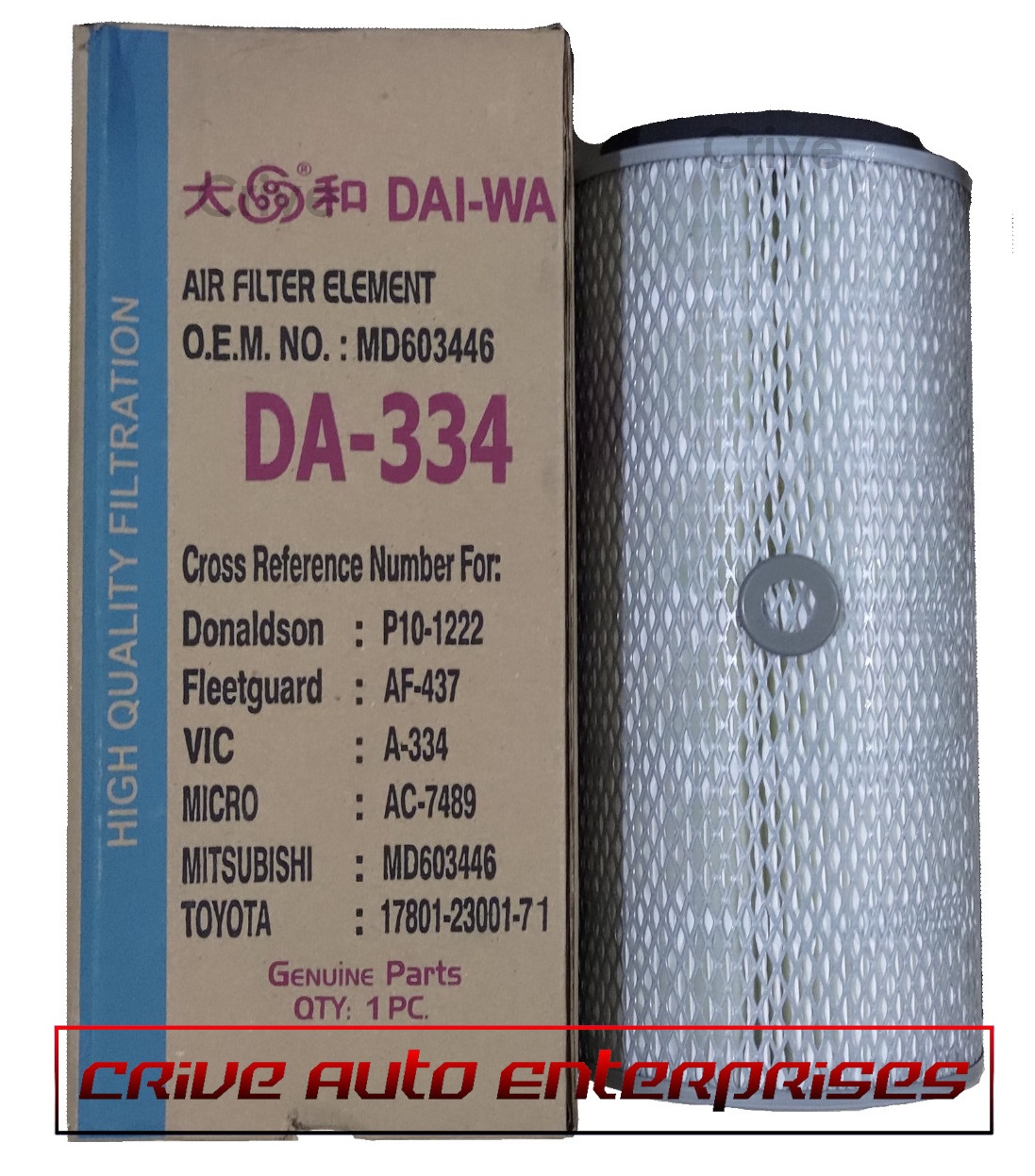 GENUINE Daiwa DA-334 Air Filter for Mitsubishi Canter, L300 [4D56] (MD603446 DA-334, A-334, A334 ...