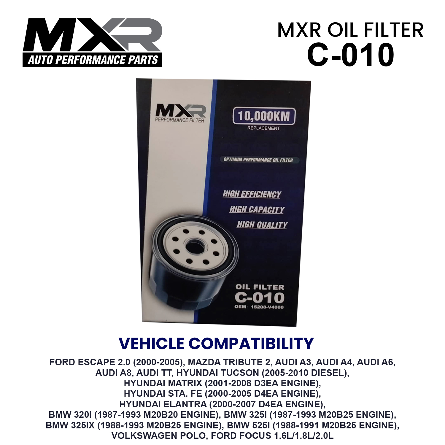MXR OIL FILTER FOR HYUNDAI TUCSON 2005-2010 DIESEL, HYUNDAI MATRIX 2001 ...