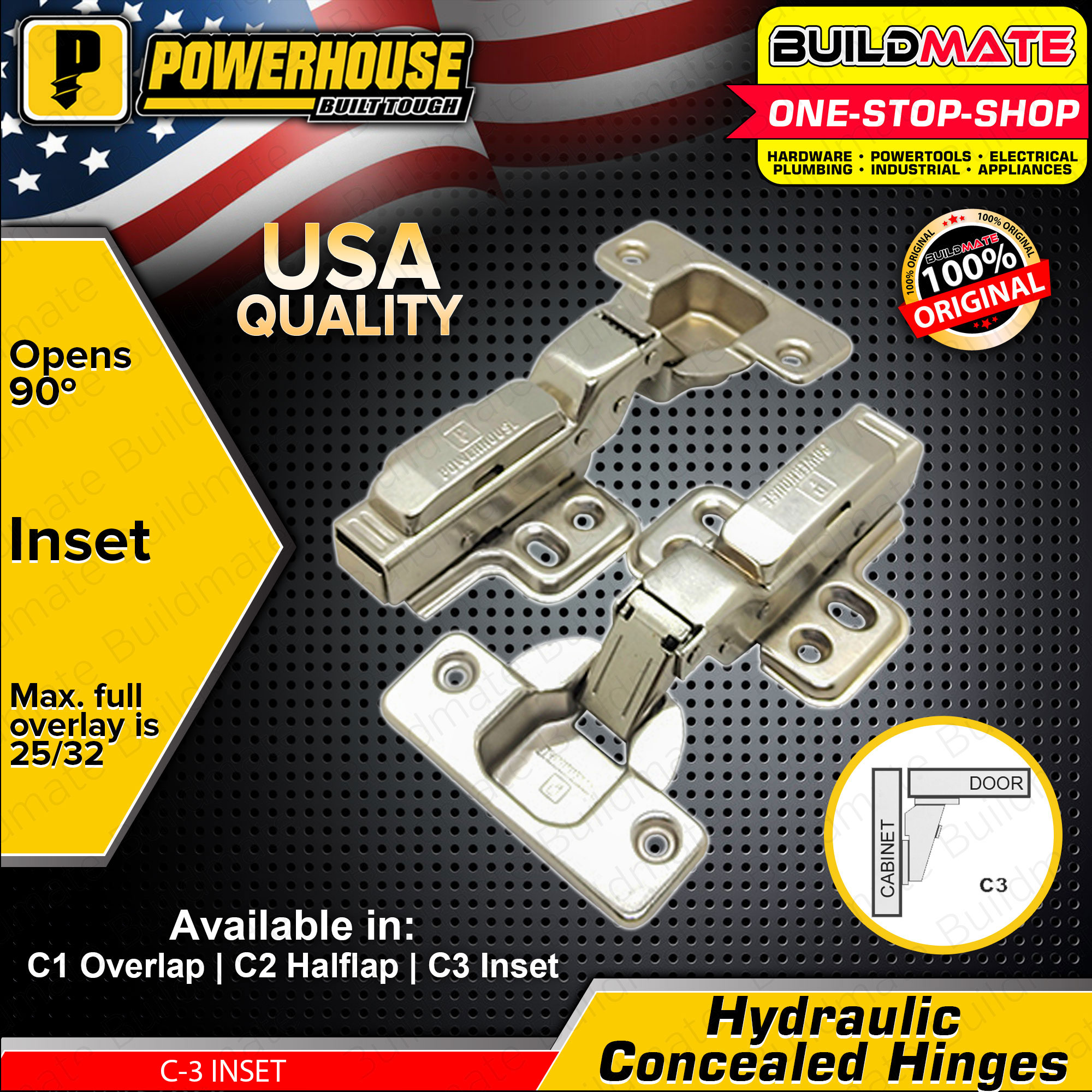 BUILDMATE Powerhouse Hydraulic Soft Close Concealed Hinges Over Lap ...