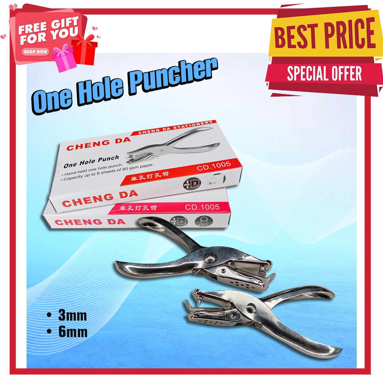One Hole Hang Tag Puncher 3mm / 6mm Ticket Puncher Circle Metal Single ...
