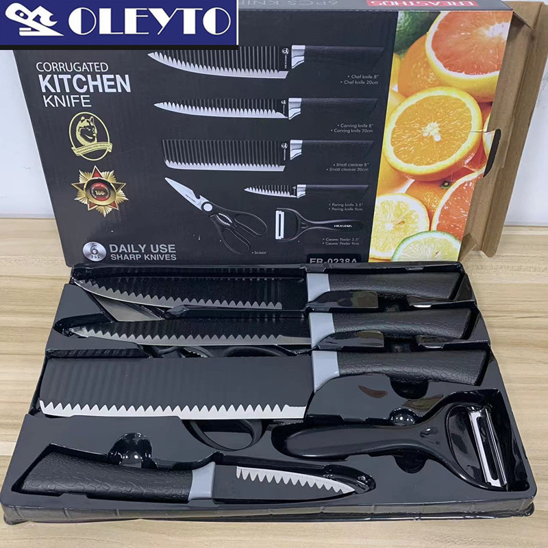 6-piece set of corrugated knives for kitchen utensils and knives (black ...