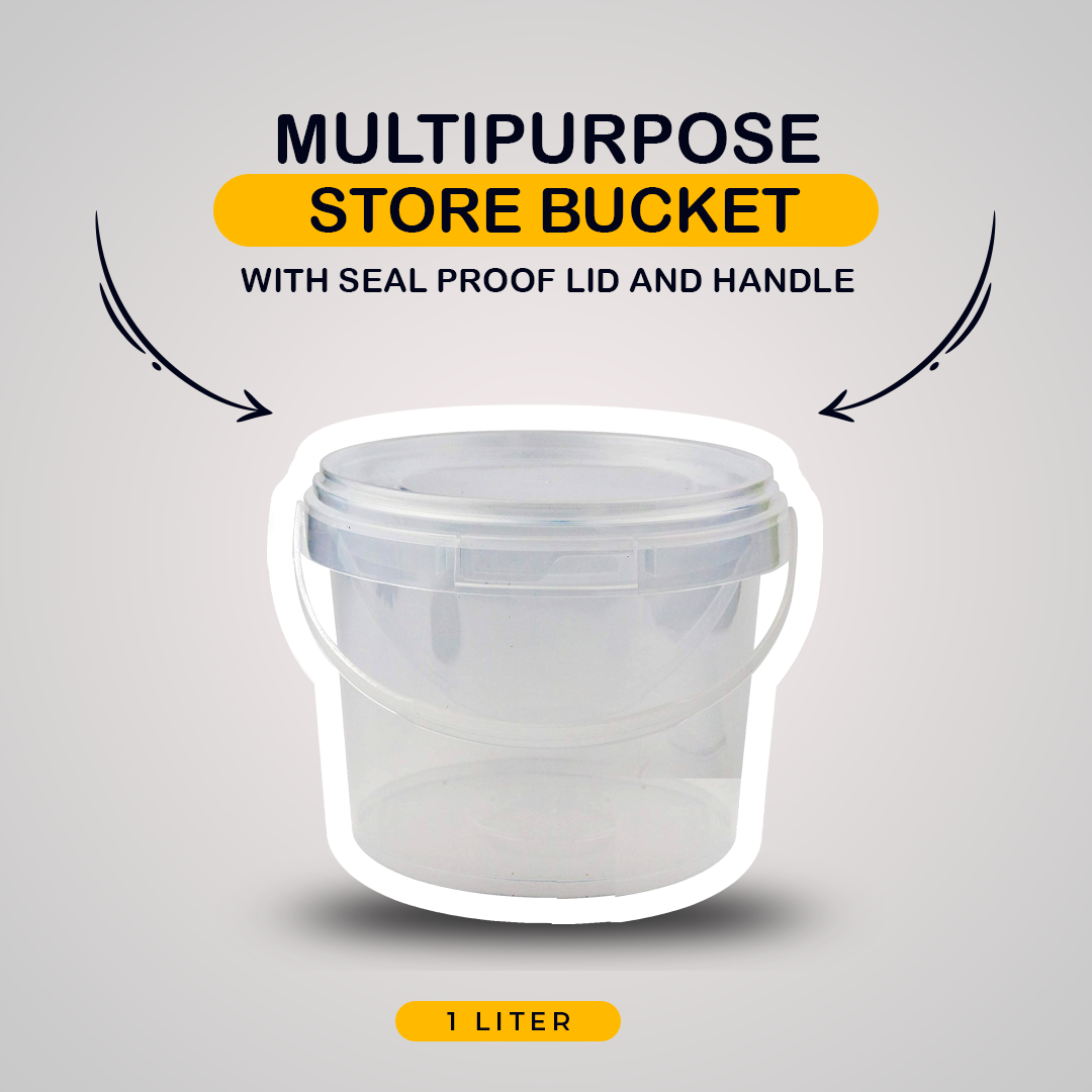 1L Bucket with Seal Clear Storage Plastic Container Pail Canister Food ...