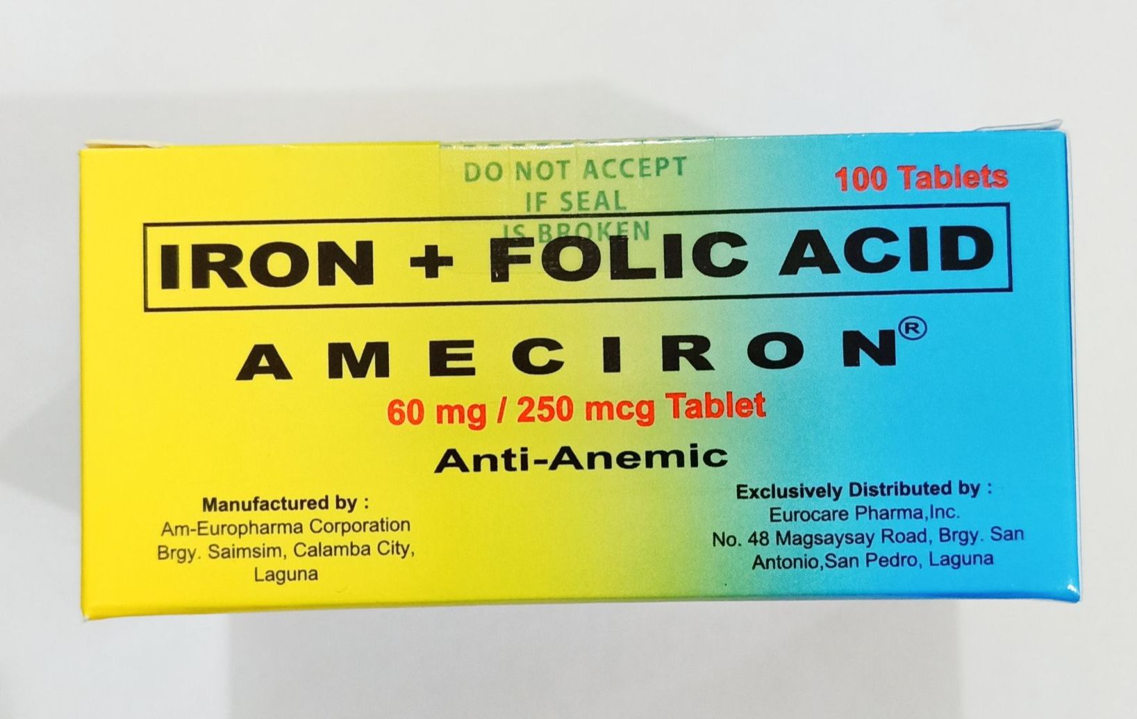 AMECIRON - Iron + Folic 60mg/250mcg tablet 100's | Lazada PH