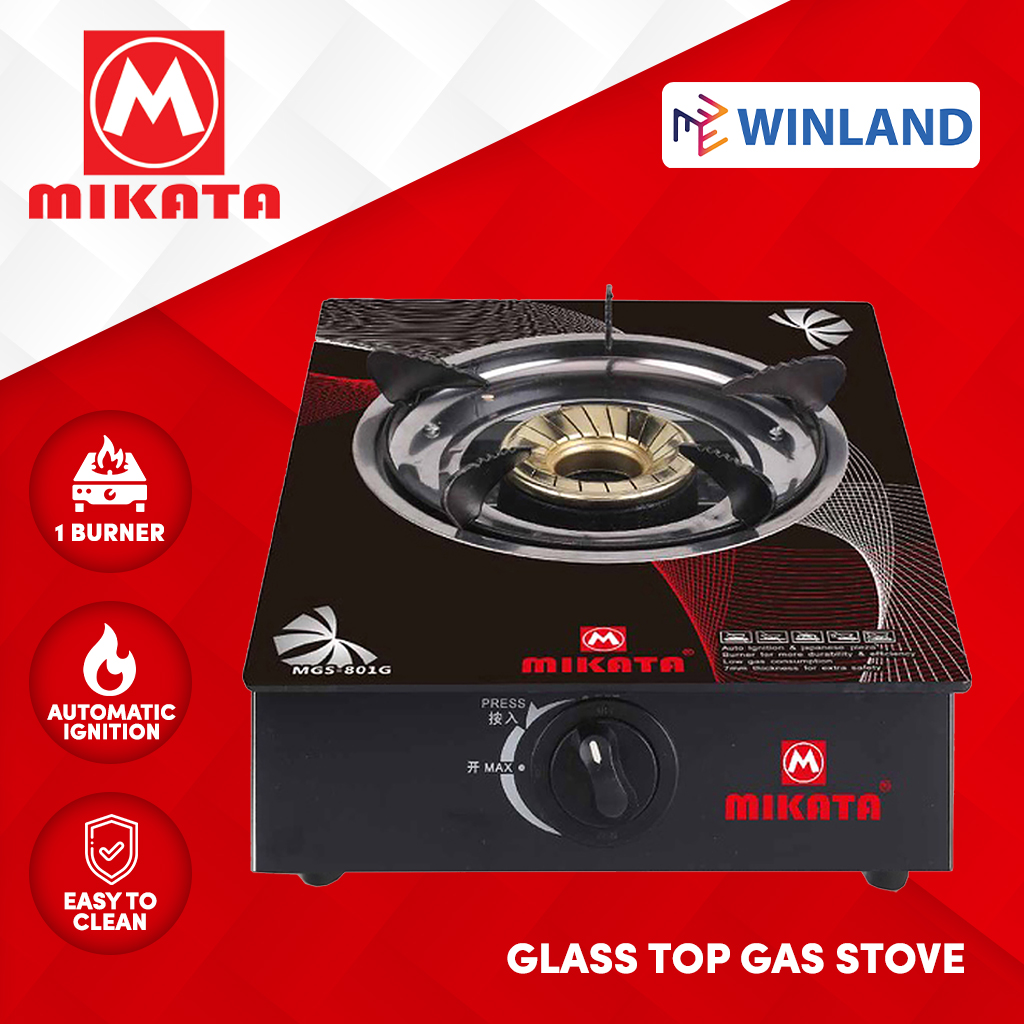 Mikata by Winland Brass Single Burner Glasstop Gas Stove MIK-MGS-801G ...