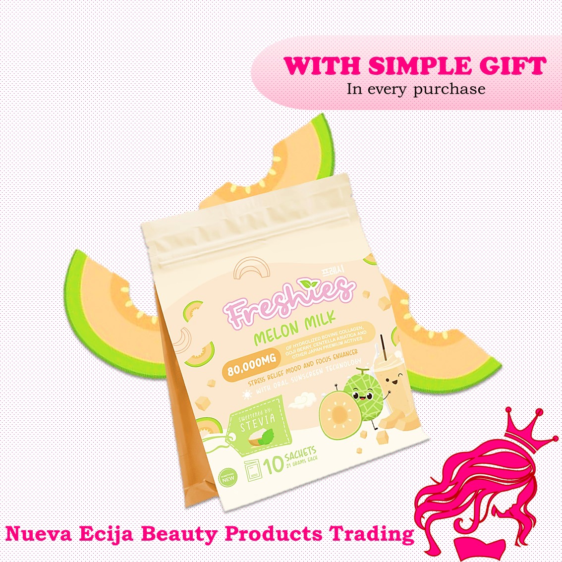 Freshies Melon Milk Powder Drink Hydrolyzed Collagen Stress Free ...