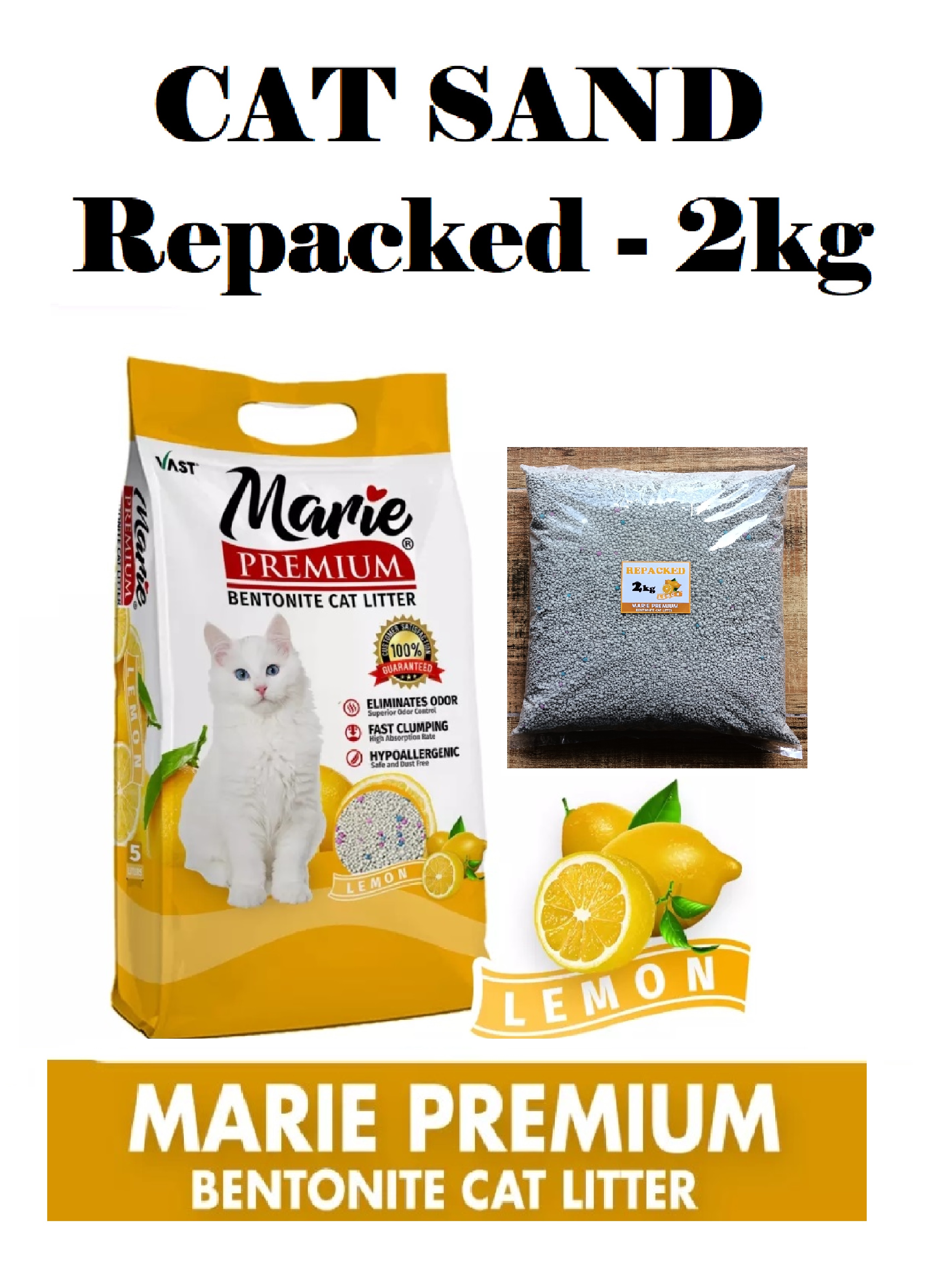 Marie Premium Cat Sand REPACKED - Lemon 2KG | Lazada PH