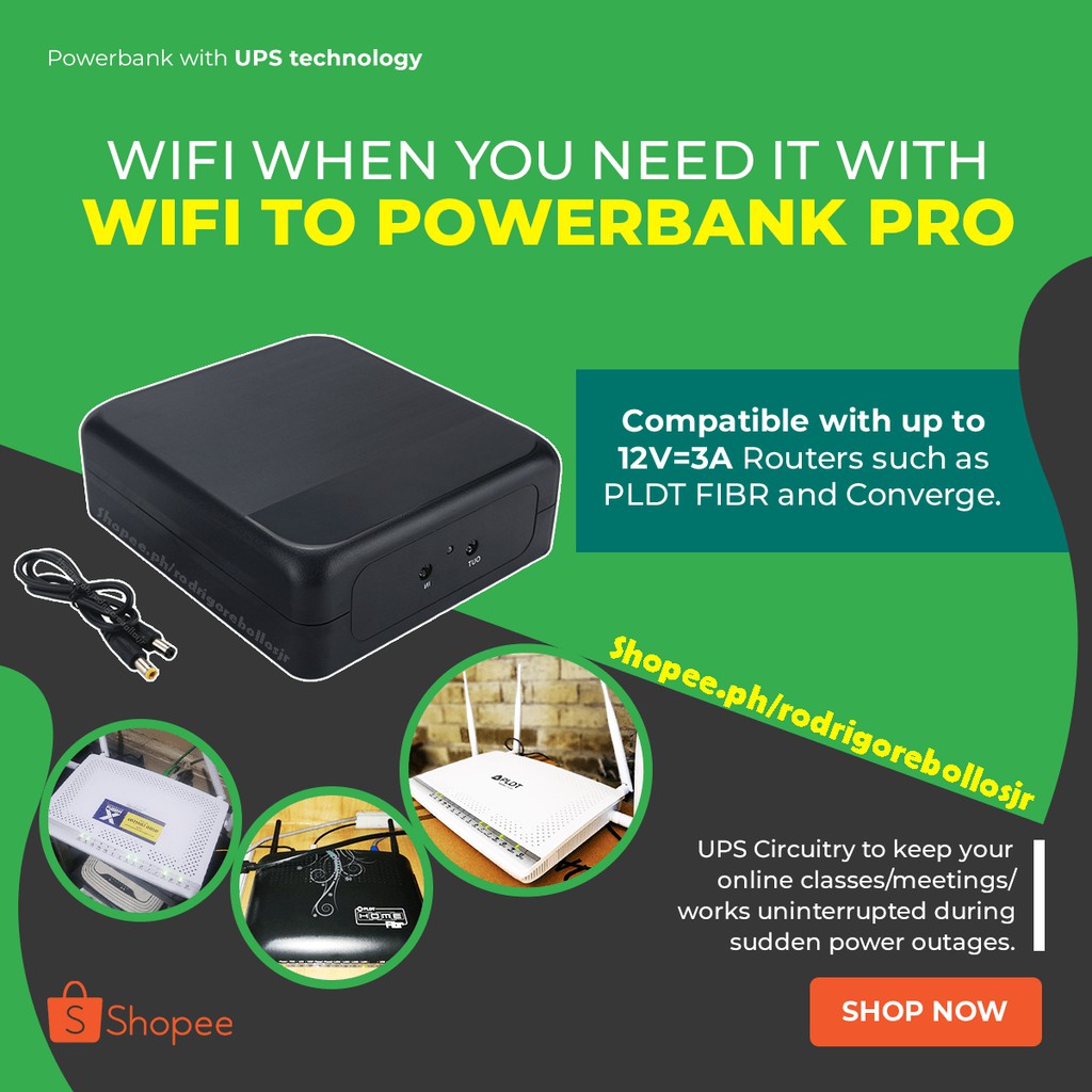 【Ready Stock】 COD AVAILABLEWifi to PowerbankUPS 12v2A3A for Pldt Fibr ...
