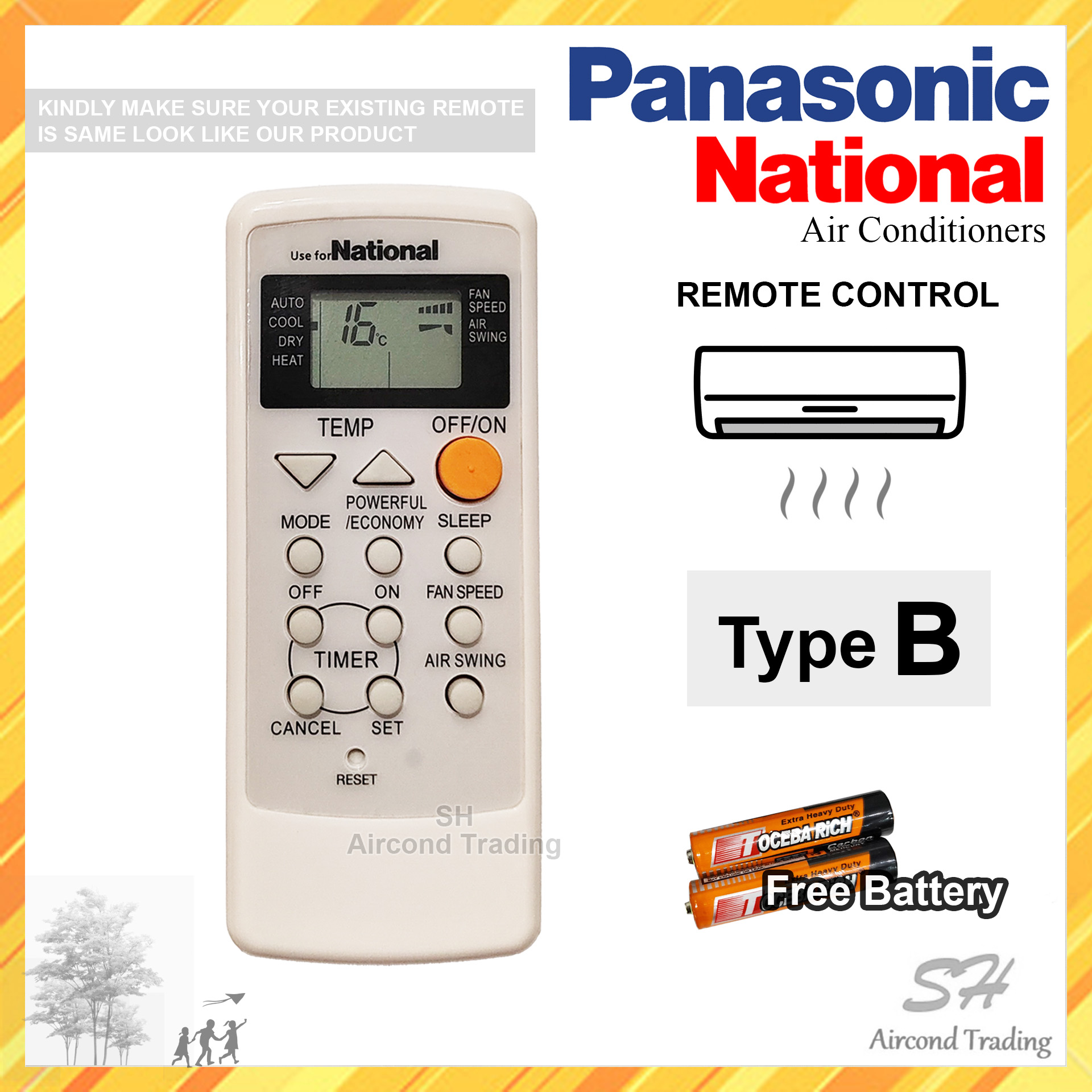 National Aircond Remote Control Replacement free Battery National Air ...