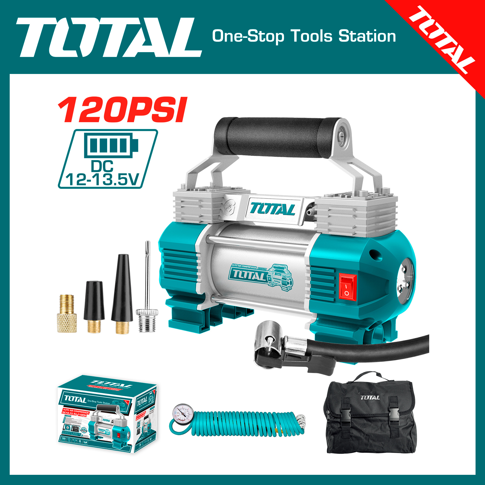 TOTAL TTAC2506 Auto Air Compressor 120PSI High-quality Pressure Gauge ...