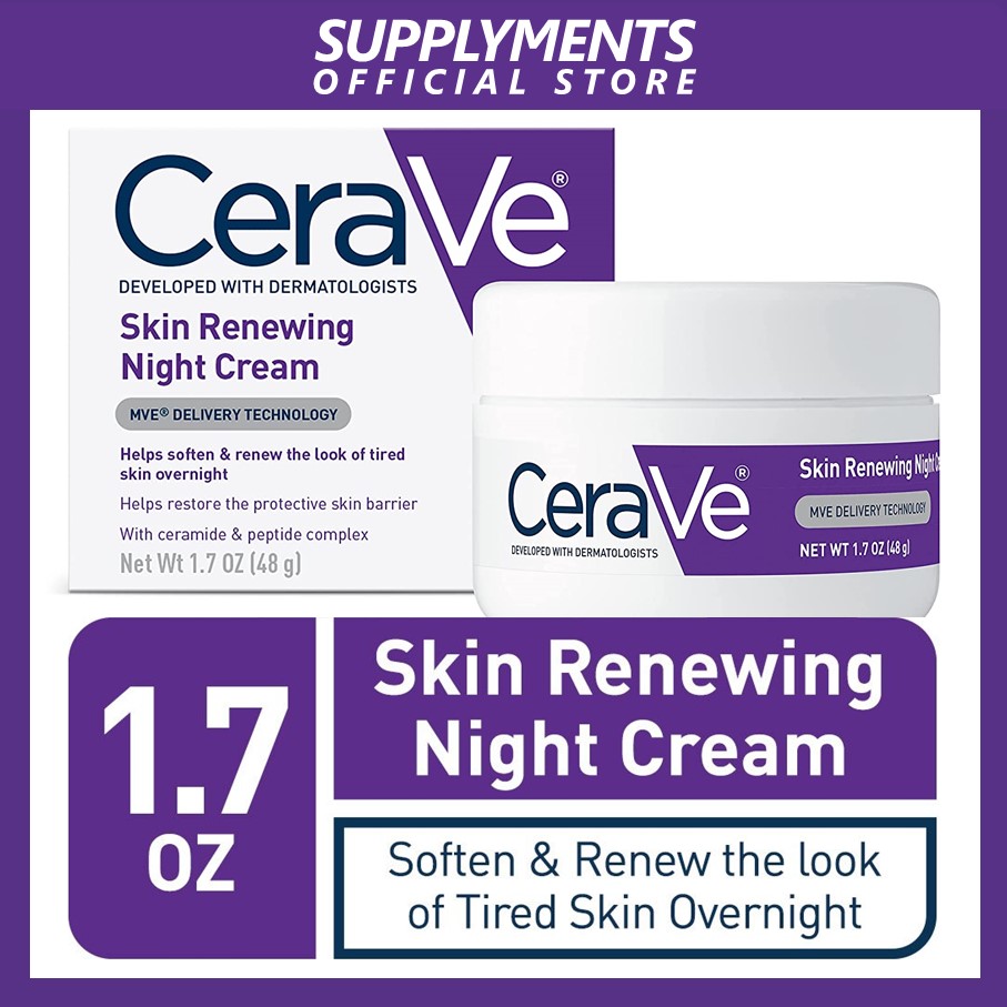 CeraVe Skin Renewing Night Cream Moisturizer 1.7 oz (48 g) with ...