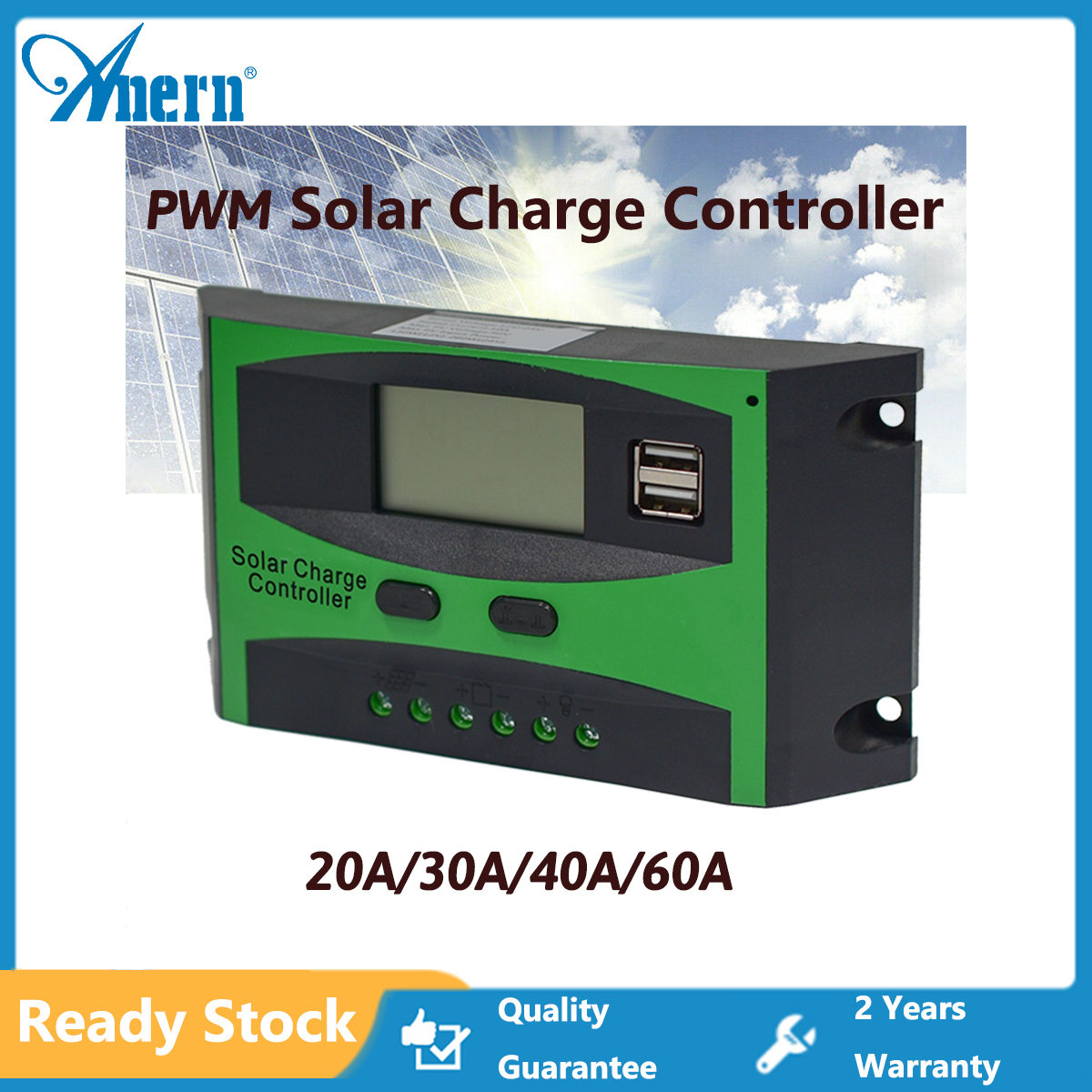 Anern 20A 30A 40A 60A PWM Solar Charge Controller 12V/24V Battery ...