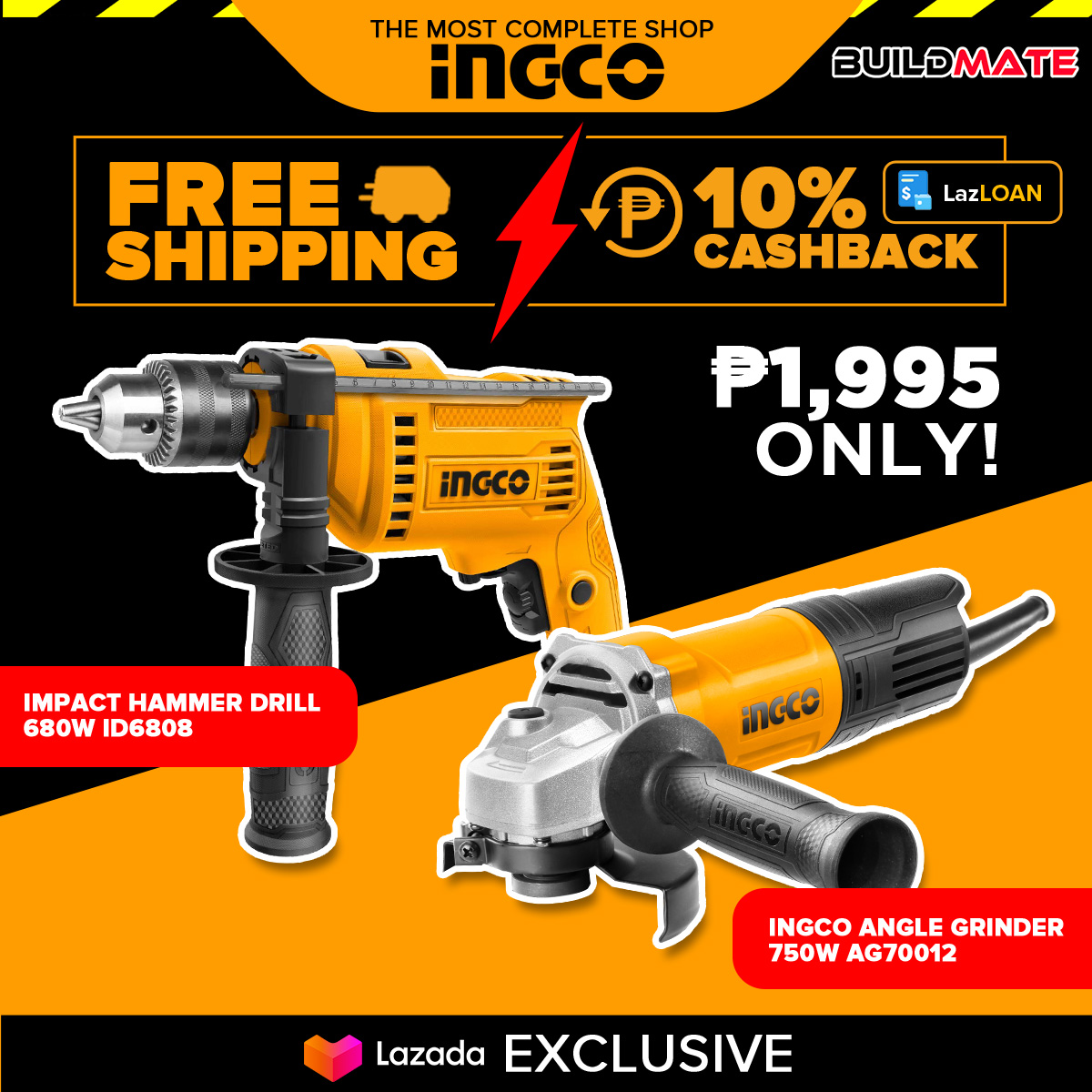 (COMBO) SUPER SELECT INGCO Angle Grinder 750W AG70012 + Impact Drill ...