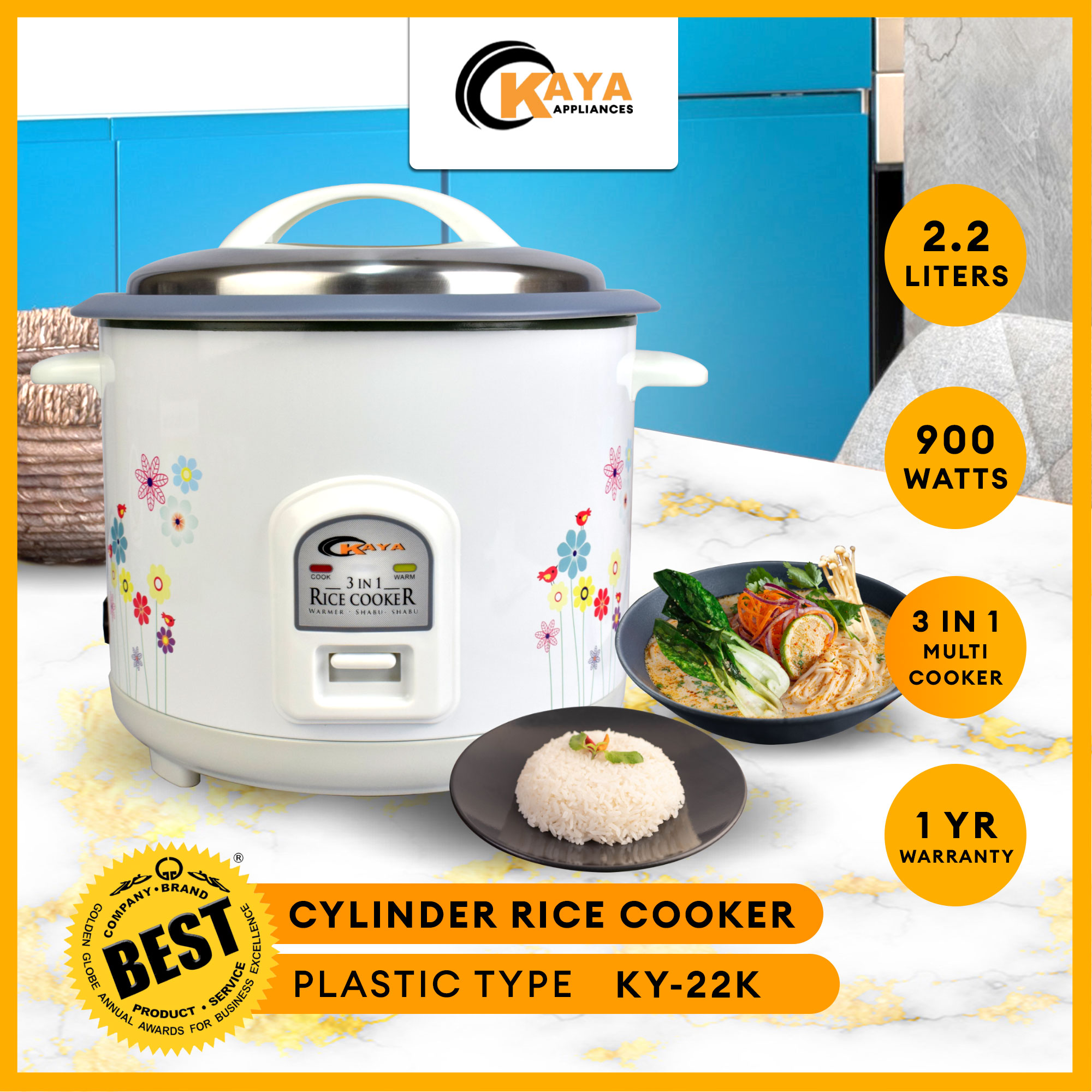 KAYA KY-22K Cylinder Rice Cooker - 3 in 1 Multi-cooker, 900W, 2.2Liters ...