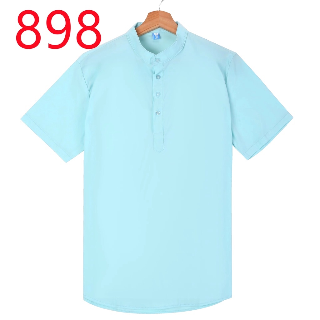 men's coat BYGEN Mens Chinese Collar Polo Half Button Short Sleeve ...