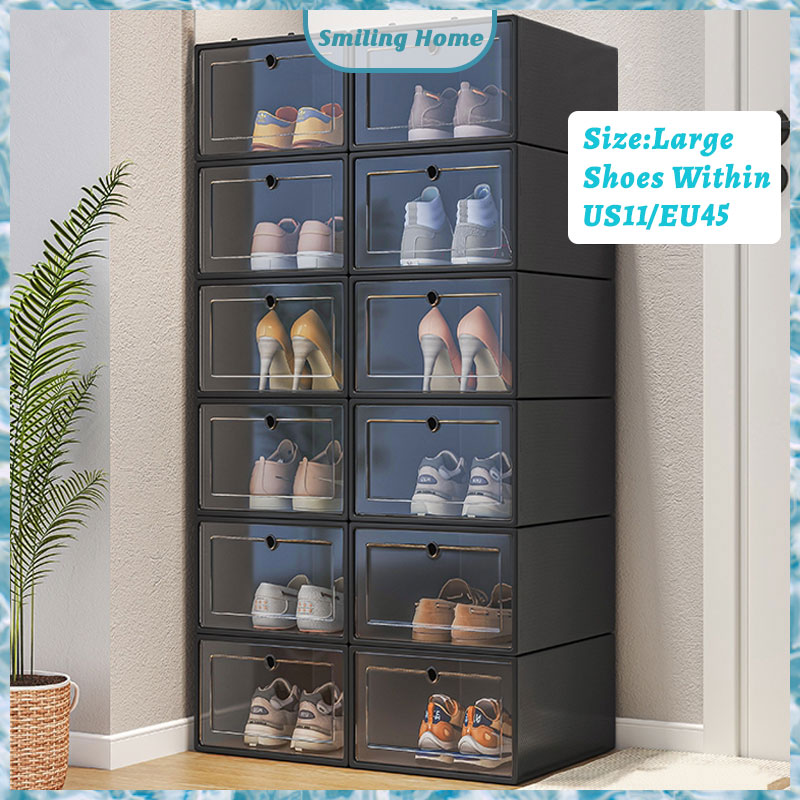 Large Size Shoe Organizer Box Hard Plastic Storage Foldable Drawer Case ...