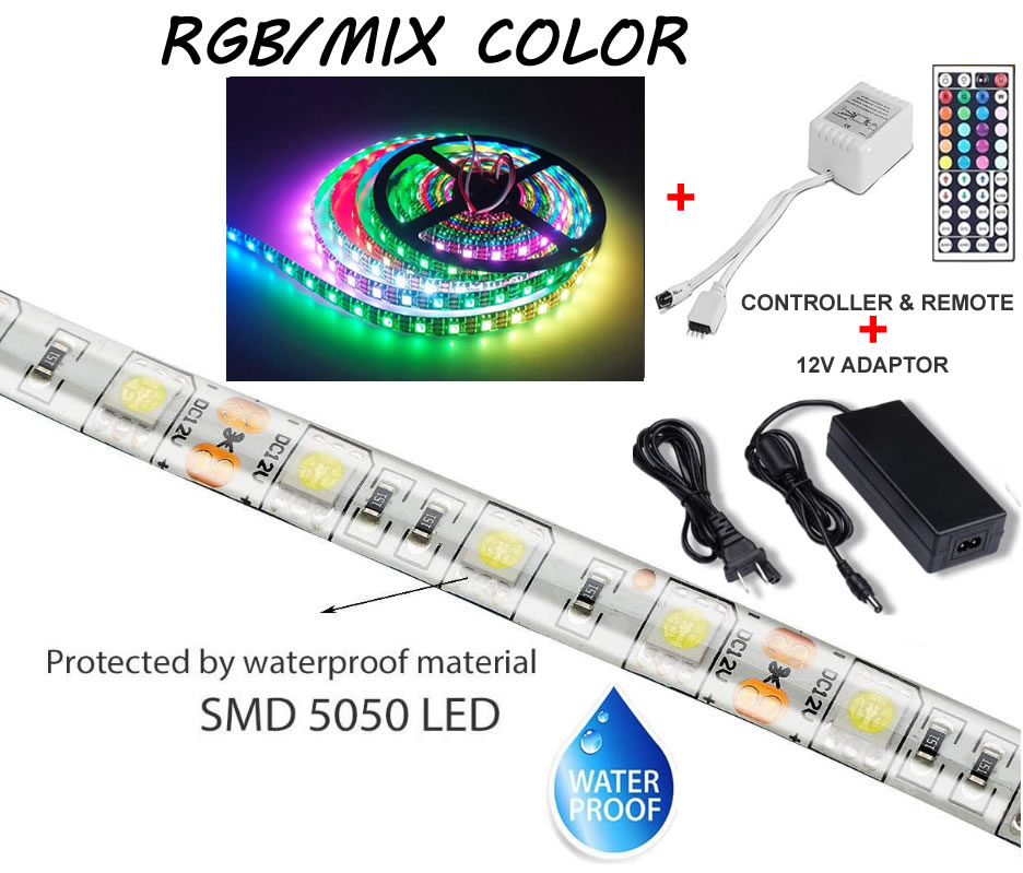 LED STRIP LIGHT 5 meter 5050 SMD 300 LEDs IP65 Waterproof LED strip 12V ...