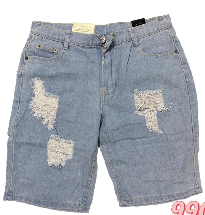 9905# Light Blue Men's Tattered Ripped Denim Shorts Not Stretchable ...
