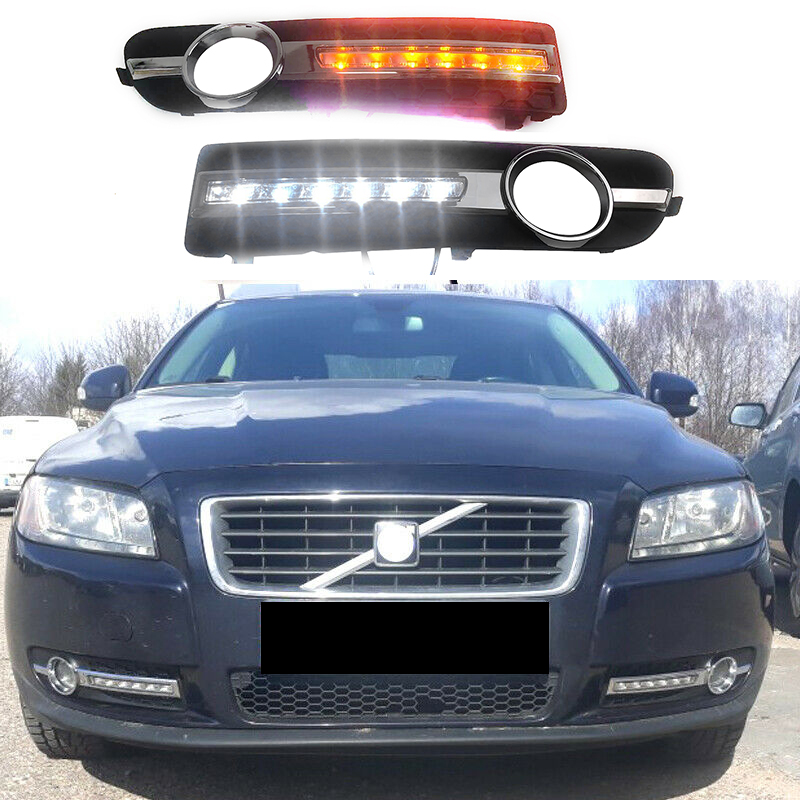 2PCS สำหรับ Volvo S80 2009-2013รถ DRL LED กลางวันไฟเดย์ไลท์ที่มีสัญญาณ ...