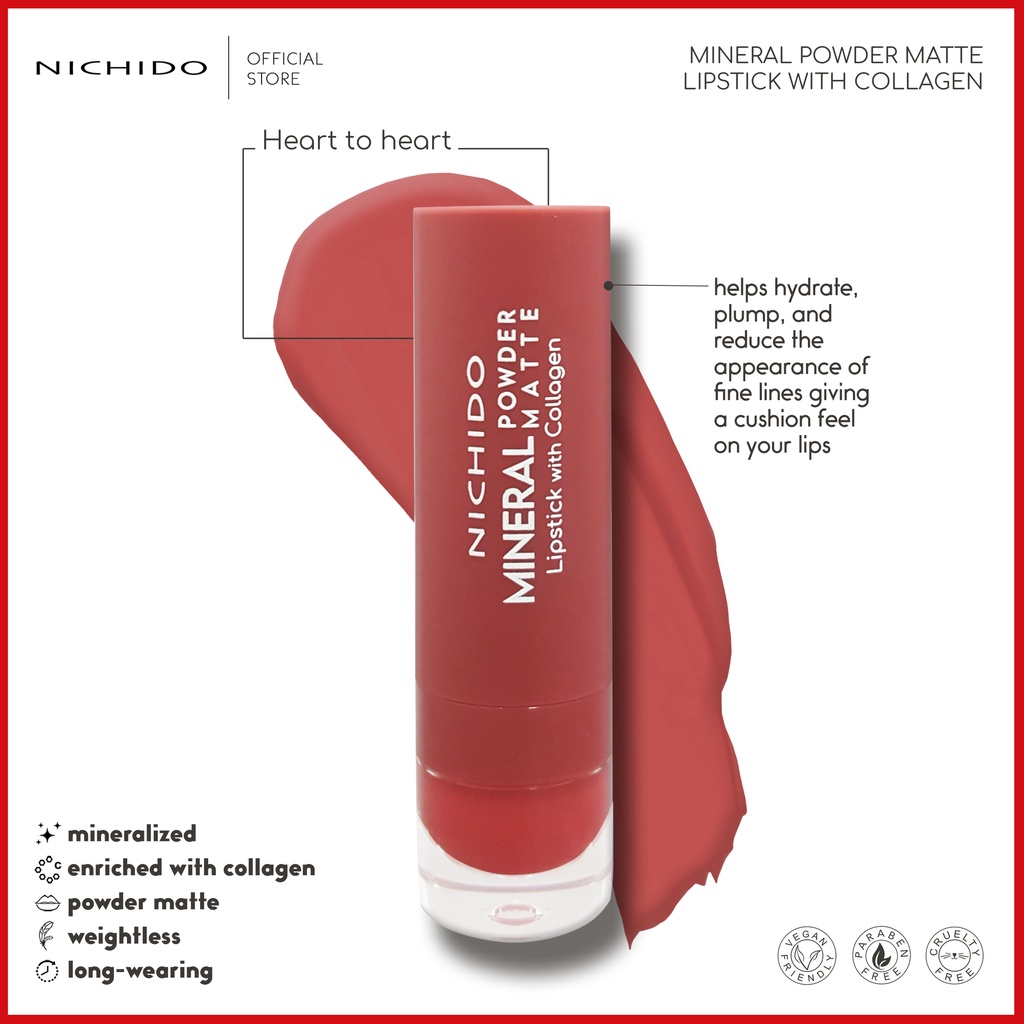 NICHIDO Mineral Powder Matte Lipstick with Collagen - Heart to Heart ...