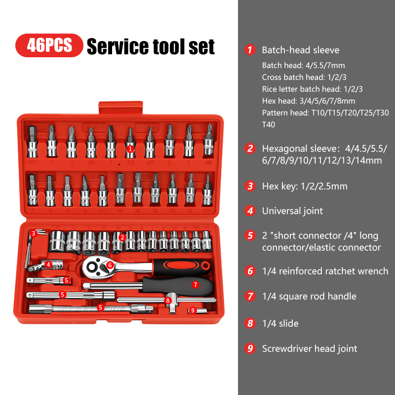 46pcs Tool Box Car Motorcycle Repair Set Hand Tools Home Service motor ...