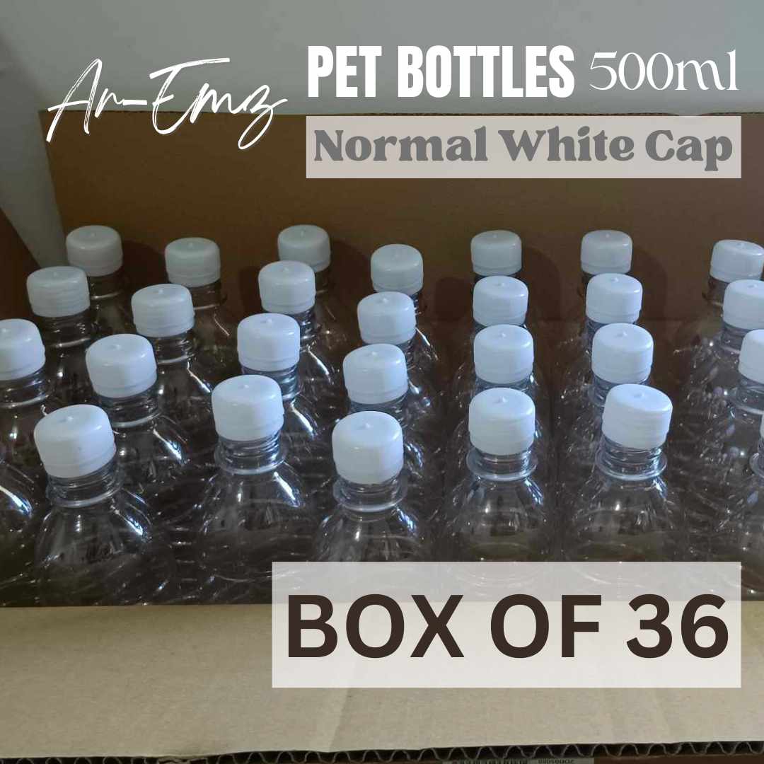 Ar-Emz Box of 36 (500mL) Empty Clear Plastic Bottles With Colored ...