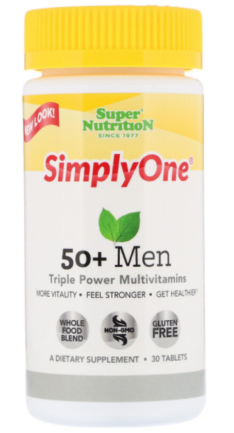 Super Nutrition, SimplyOne, 50+ Men, Triple Power Multivitamins, Iron ...