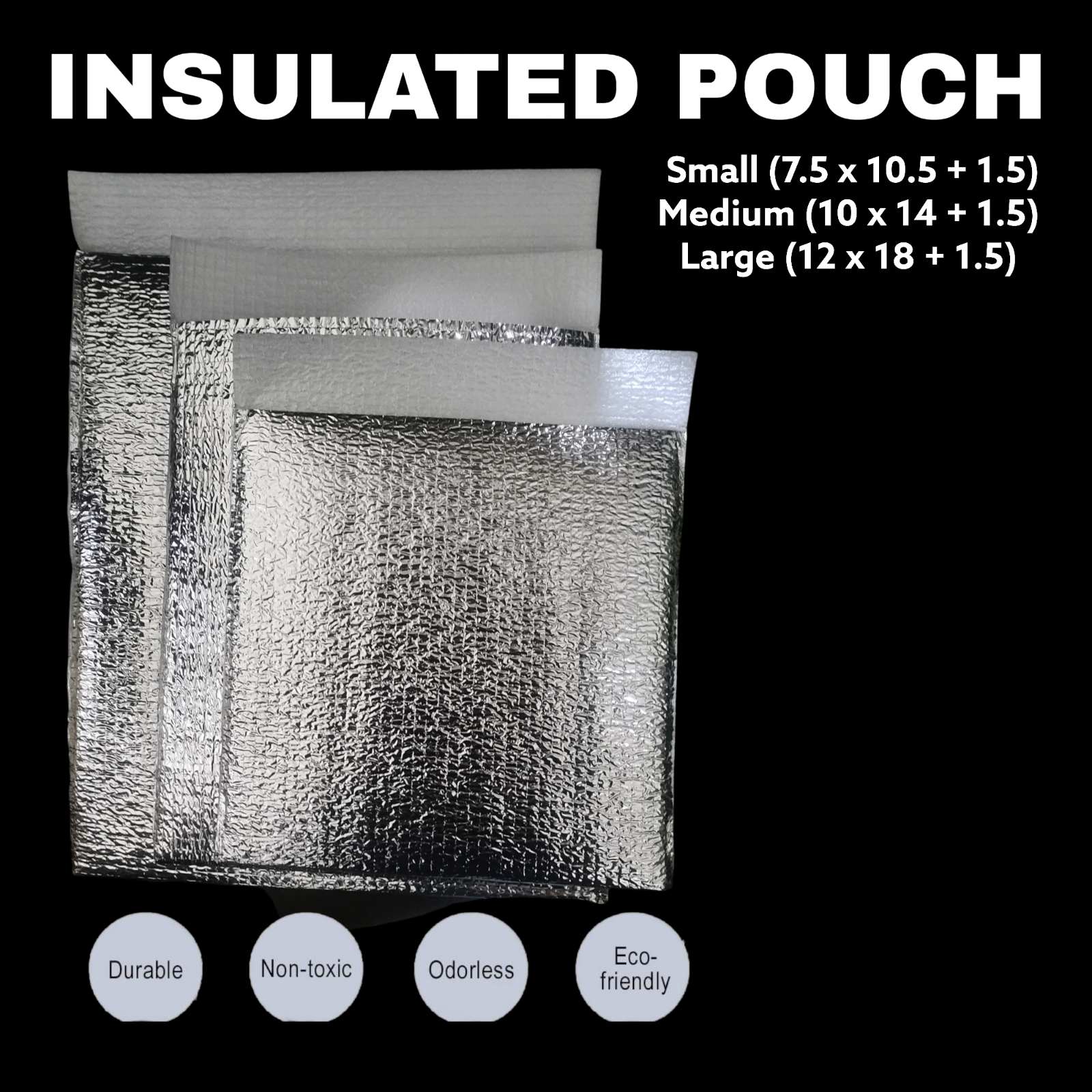 Small, Medium, Large, Aluminum Foil Thermal Insulation Bags / Insulated ...