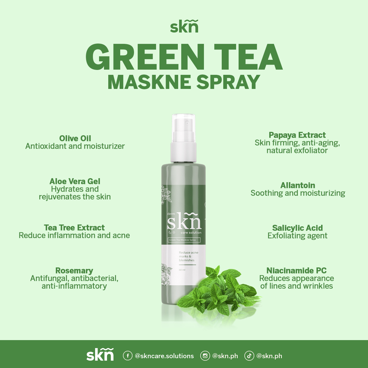 SKN Maskne spray Greentea| Lavender| Rose water | Lazada PH