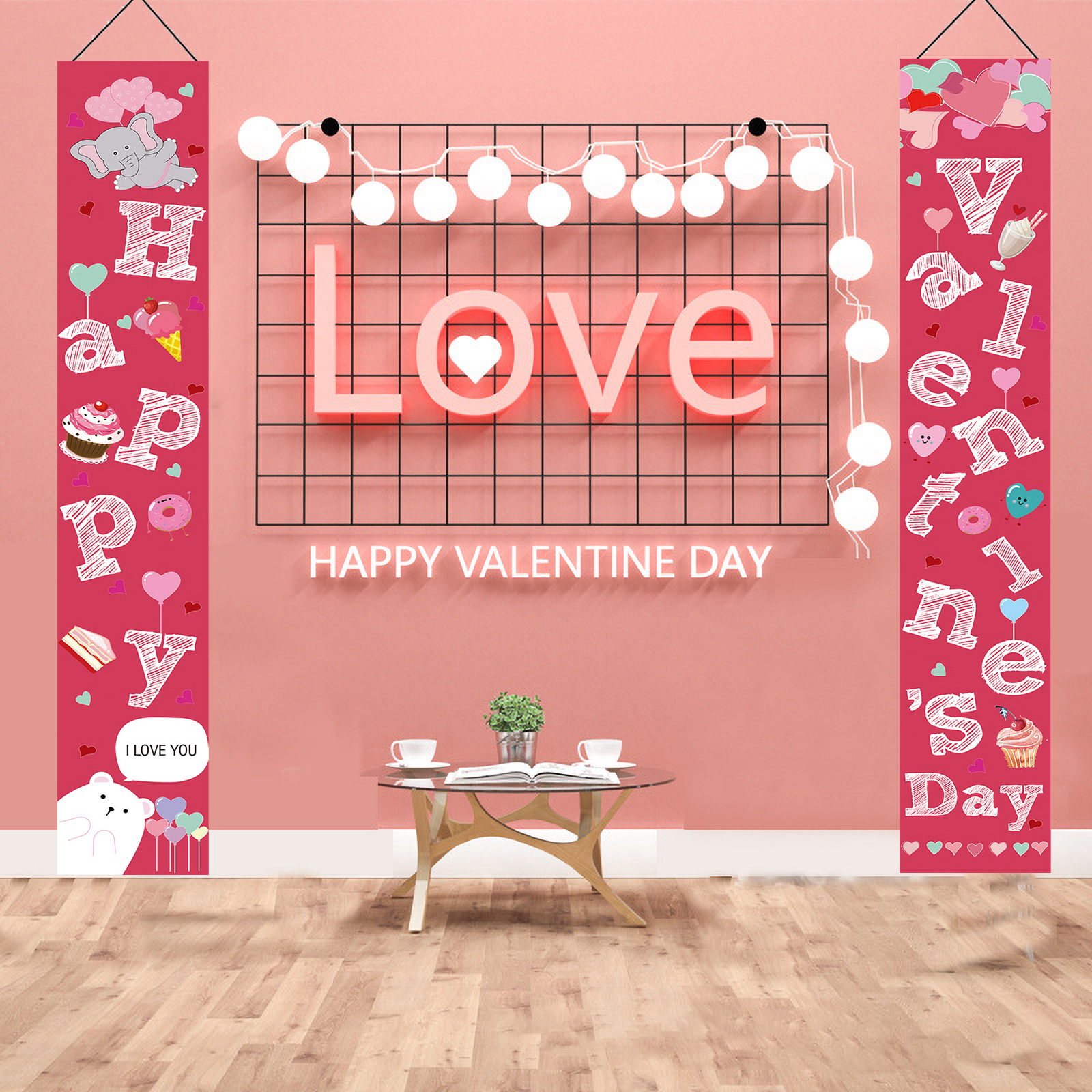 LSHUO Valentine's Day Heart Banner Front Door Porch Sign Hanging Love ...
