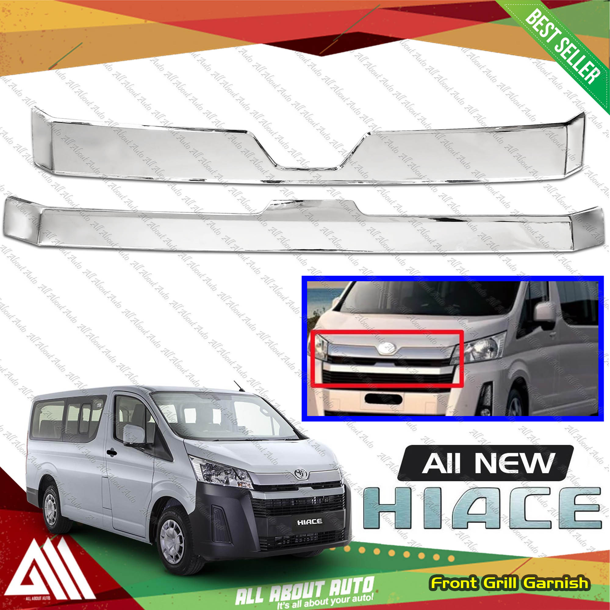 Toyota Hiace 2019- 2020 2021 2022 Front Grill Garnish Cover (Chrome ...