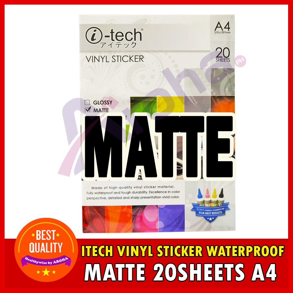 itech Vinyl Sticker Waterproof A4 (Matte / Glossy / Transparent) 20sheets/pack School and office ...