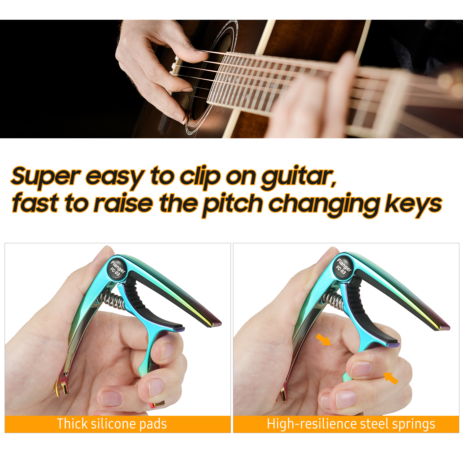 Flanger Zinc Metal Capo One Handed Quick-Change Capo for Electric and ...