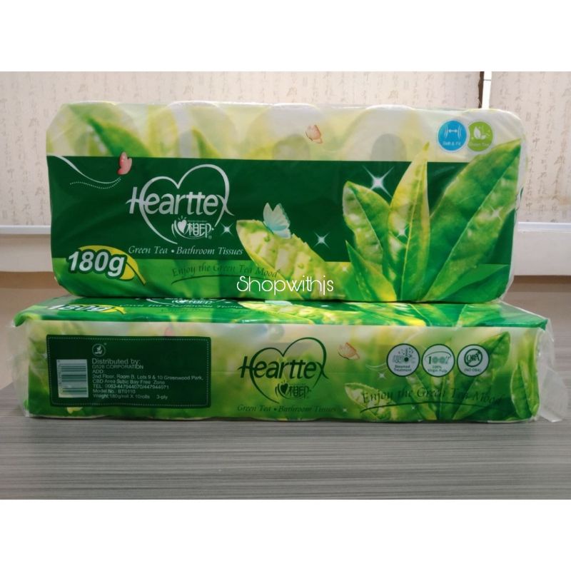 Natural wood pulp facial tissue paper Hearttex Green Tea Bathroom Tissue Scented 3-ply 180g (10 ...