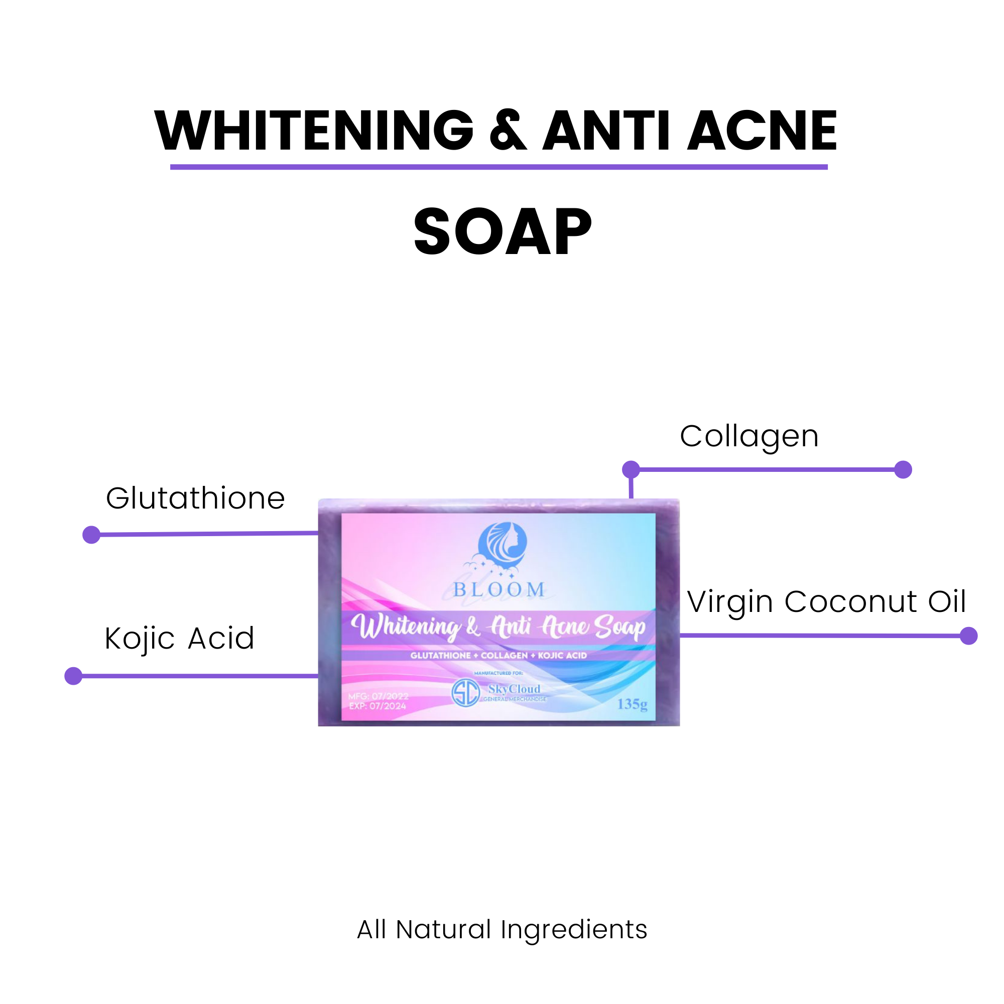 WHITENING & ANTI ACNE Soap Anti Aging with Collagen Glutathione Kojic ...