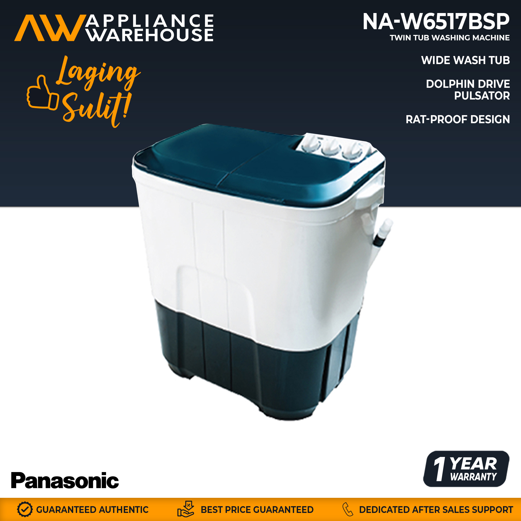 Panasonic NA-W6517BSP Twin Tub 6.5 Kg. Washing Machine [Appliance ...
