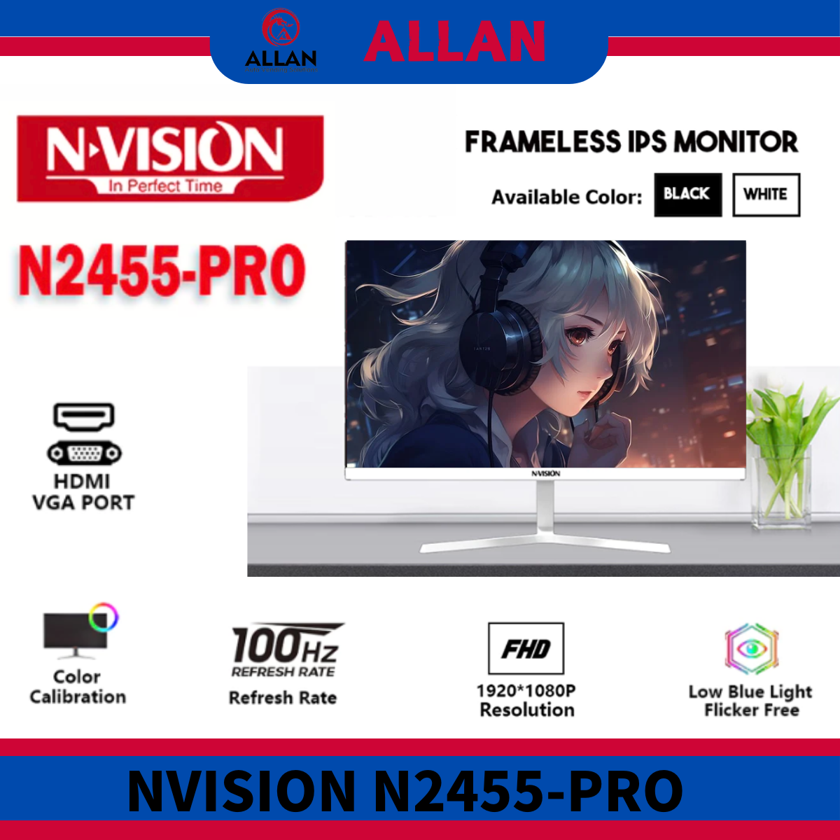 Nvision N2455-PRO 24 Inch IPS Monitor 100Hz Framless Flat FHD Gaming ...