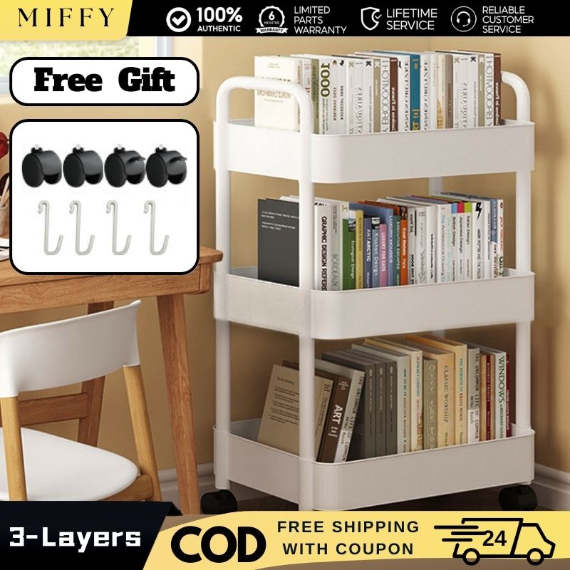 MIFFY Study Storage Rack 3-Layers Storage Rack Small Trolley Kitchen Bathroom Book Organizing ...