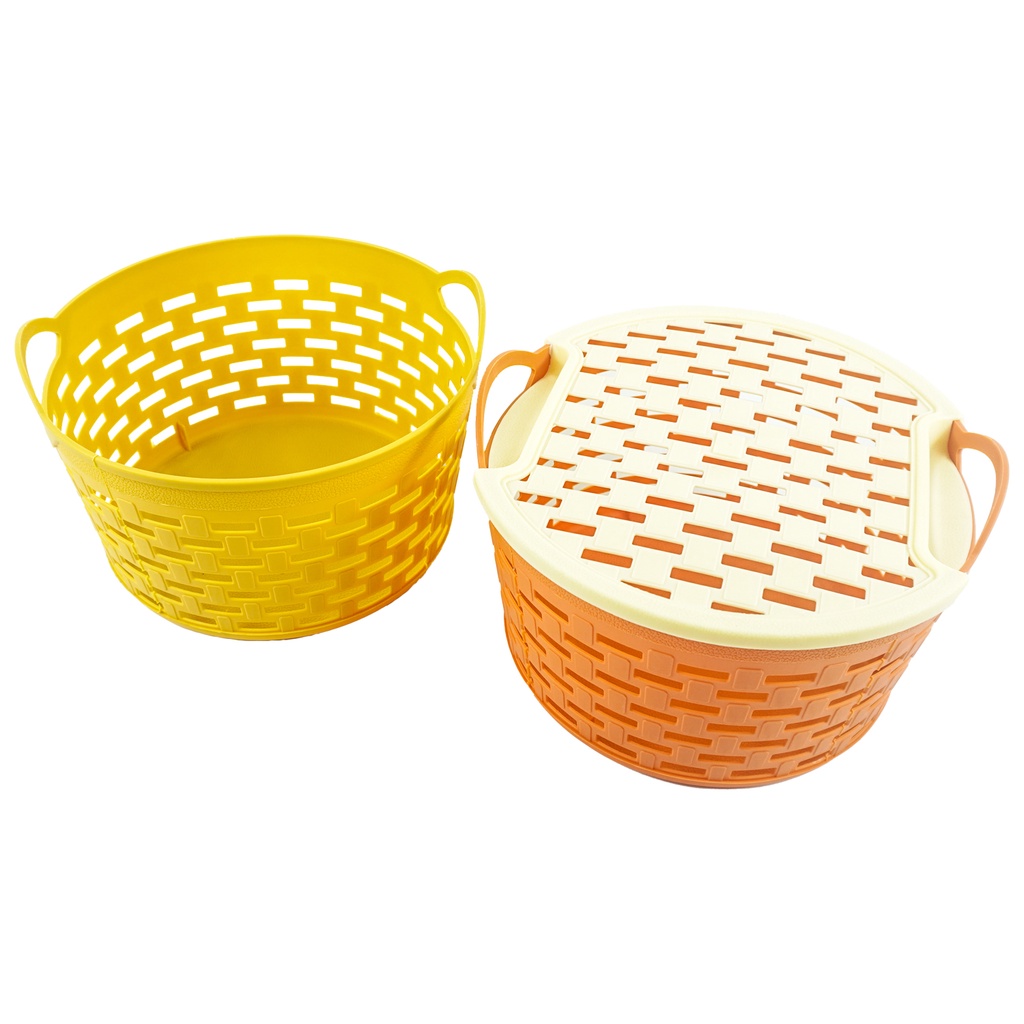 Multipurpose Plastic Round Basket with Cover and Handle Storage ...