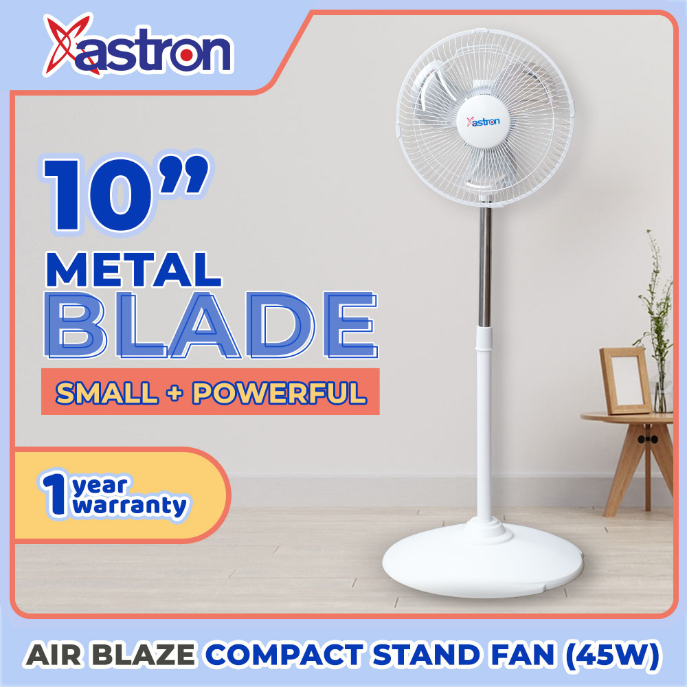 Astron Airblaze10" Compact Stand Fan (White) | Metal Blade | Small ...