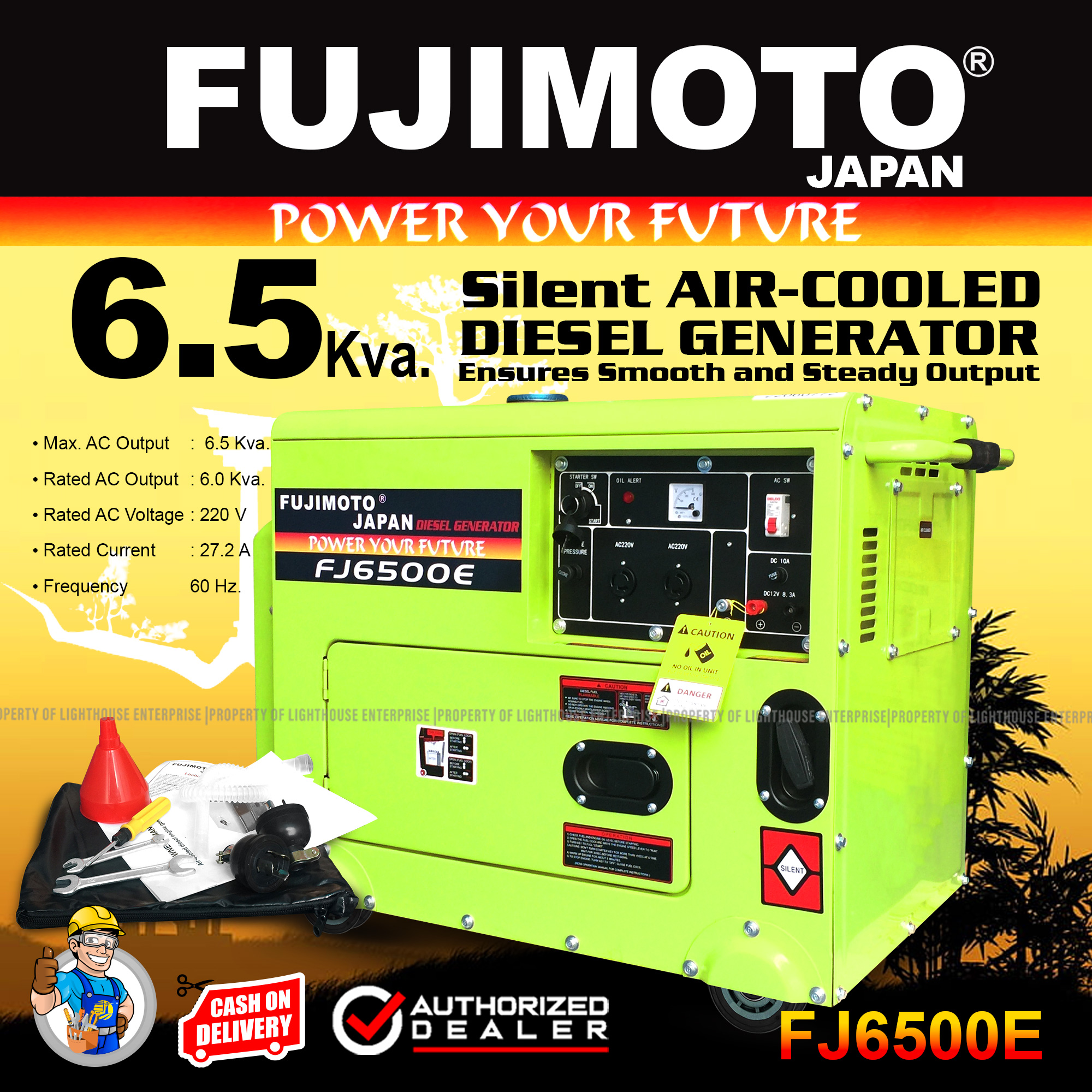 FUJIMOTO Japan 6.5Kva / 6500W Silent Air-Cooled Diesel Generator Set ...