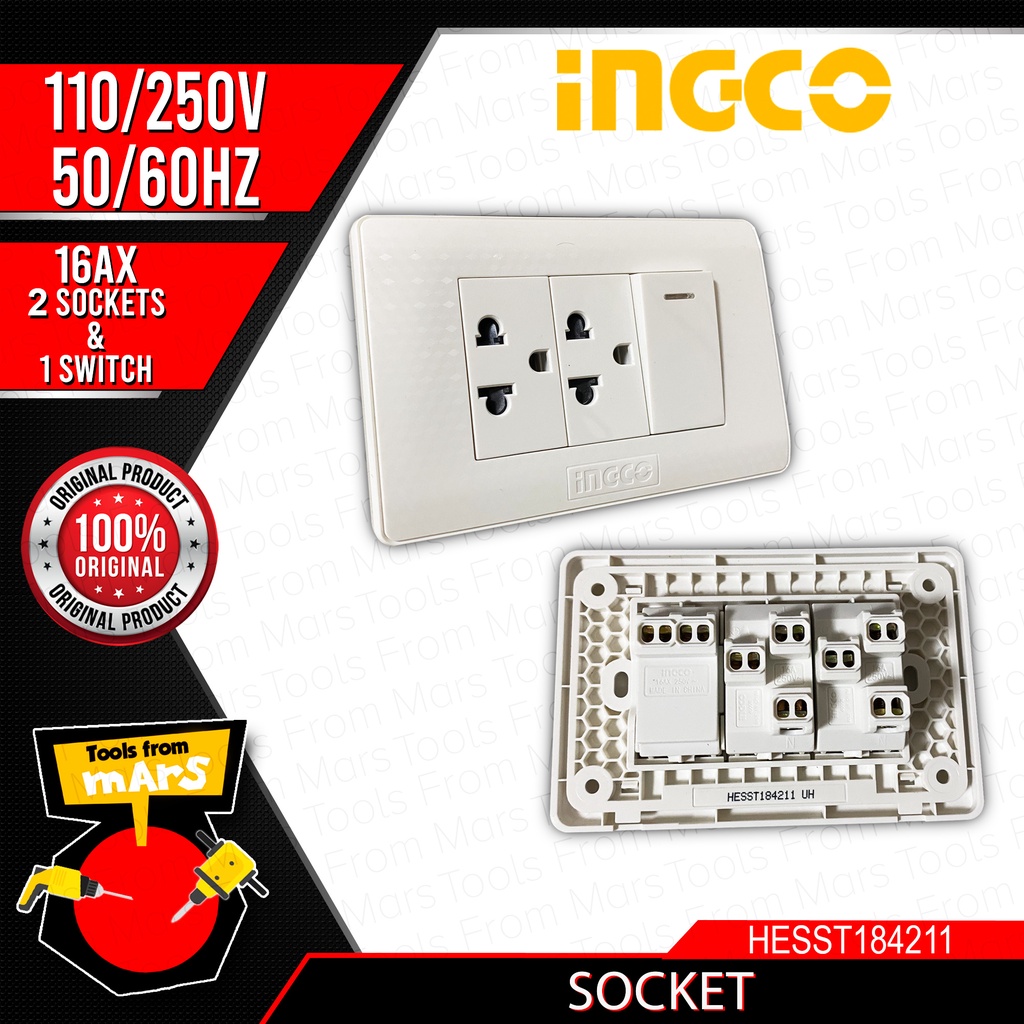 INGCO Universal Electric Socket Outlet 1 Gang with Single Pole Switch ...