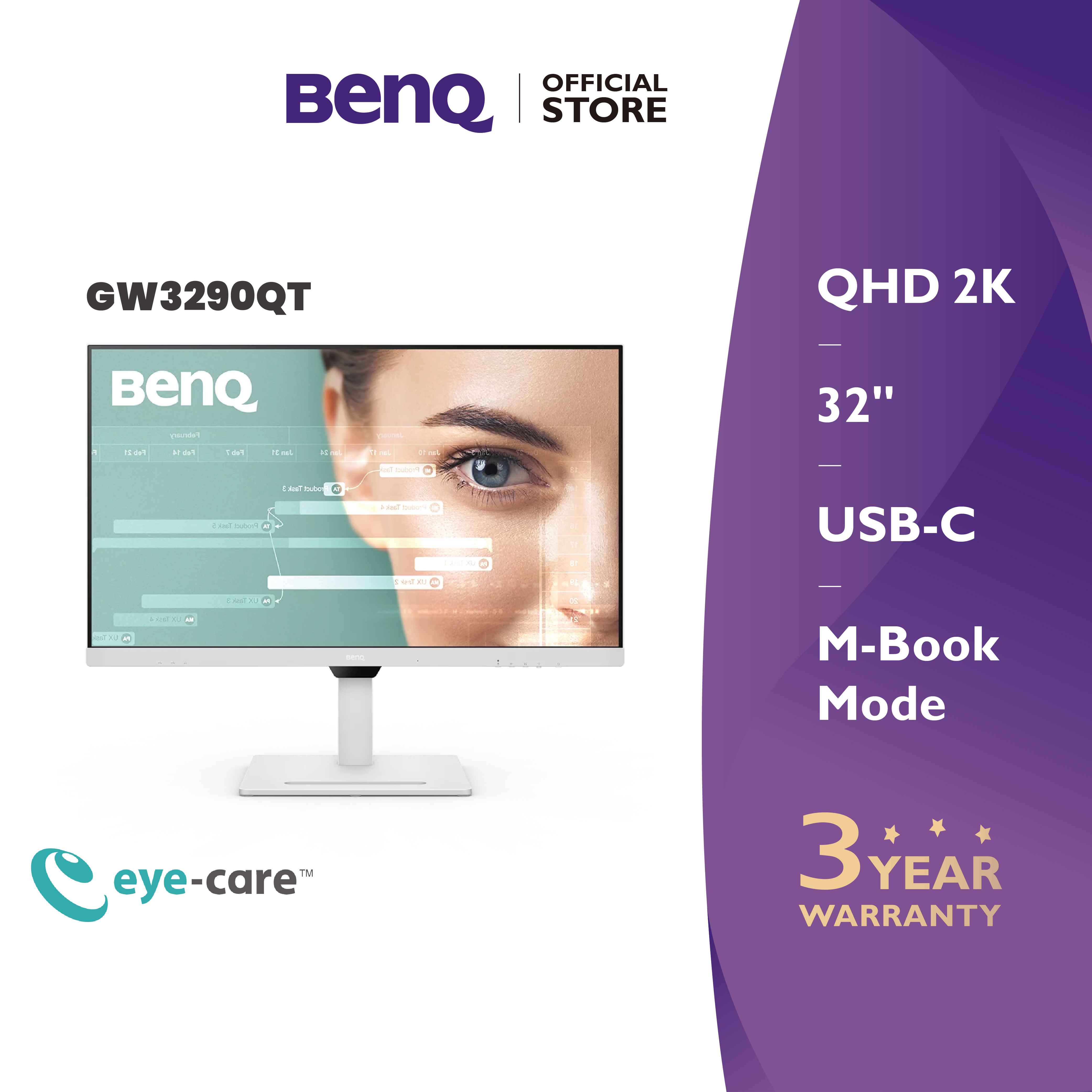 BenQ GW3290QT 32" 2K 2560x1440 IPS USB-C HDMI USB Built-In Mic Speakers ...