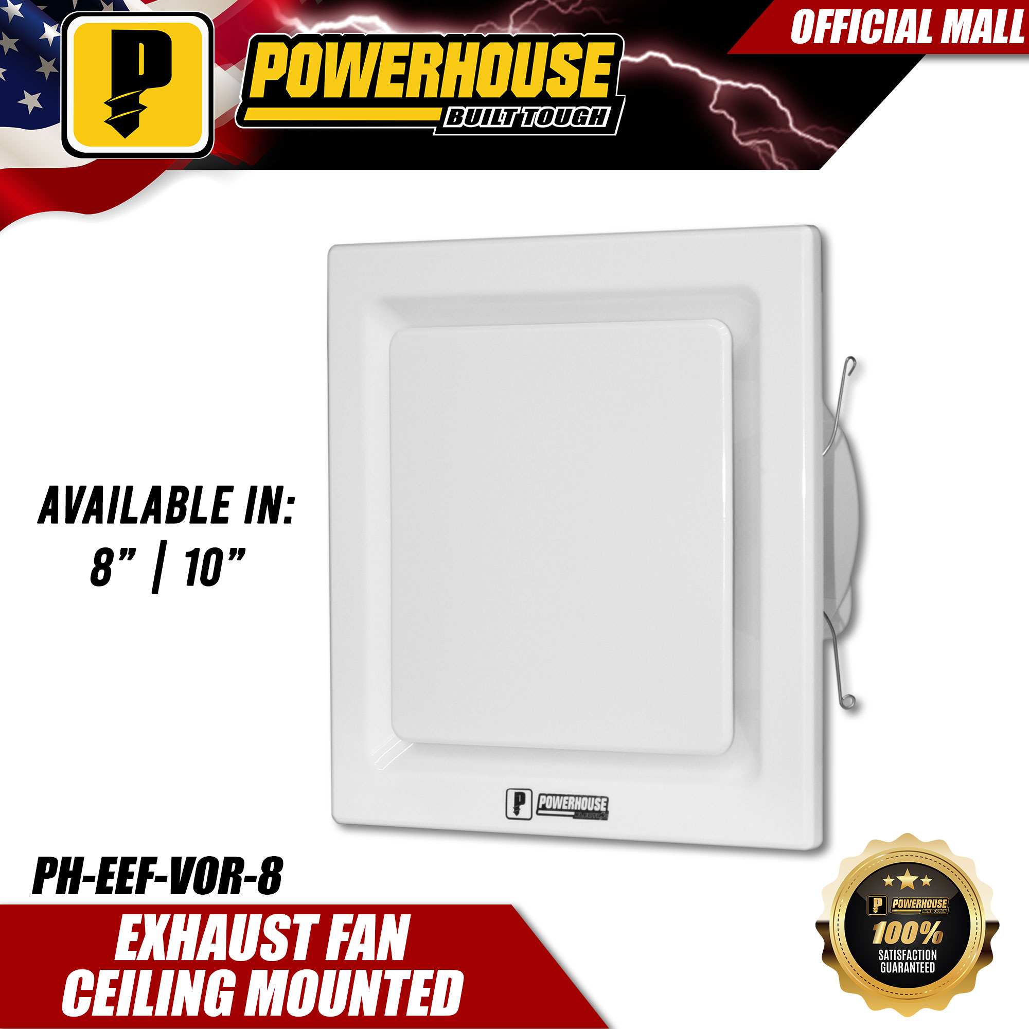 POWERHOUSE Electric Exhaust Fan Ceiling Mounted Vortex Series 8" Inch ...
