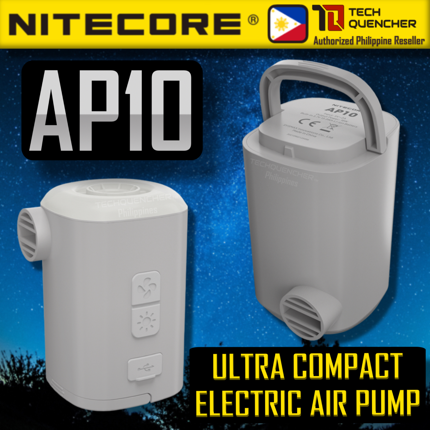 Nitecore AP10 Compact Electric Air Pump - Emergency Light - Inflate ...