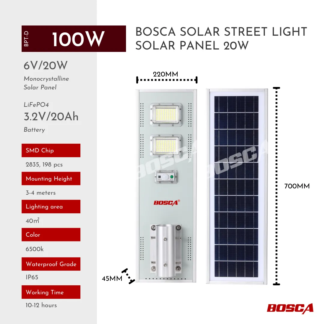 BOSCA Solar Street Light 100W 150W 200W 250W Aluminum Alloy Integrated ...