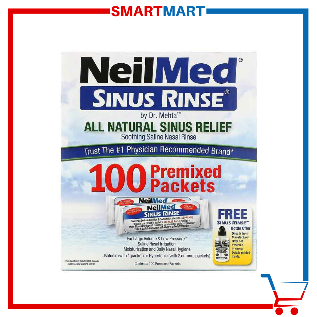 NeilMed Sinus Rinse All Natural Sinus Relief 100 Premixed Packets, No ...